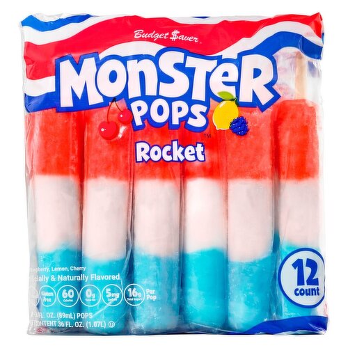 Budget Saver Monster Pops Rocket, Blue Raspberry, Lemon, Cherry ...