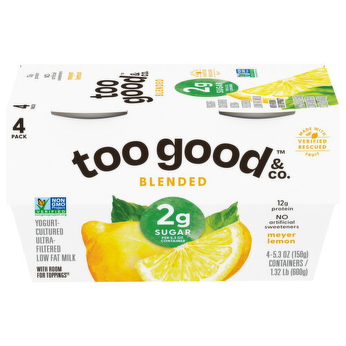 Too Good & Co. Yogurt, Blended, Low Fat Milk, Ultra-Filtered, Cultured ...